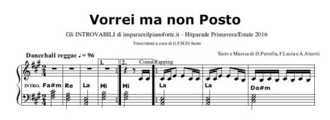 Vorrei ma non Posto di J-Ax e Fedez - Spartito Pianoforte Melodia e ...